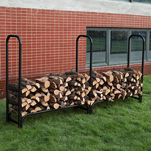 GASPRO 8FT Firewood Rack Outdoor with Cover, Adds Sturdy Middle Upright, Heavy Duty Steel Log Rack Wood Holder, Easy to Assemble