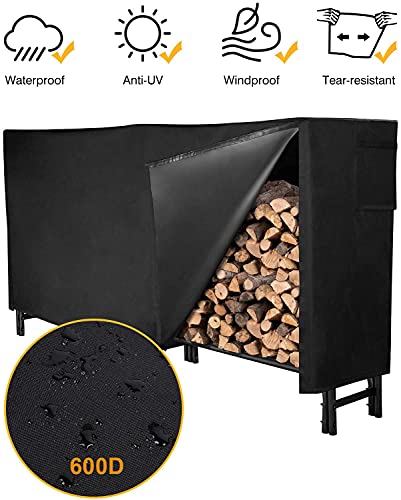 GASPRO 8FT Firewood Rack Outdoor with Cover, Adds Sturdy Middle Upright, Heavy Duty Steel Log Rack Wood Holder, Easy to Assemble