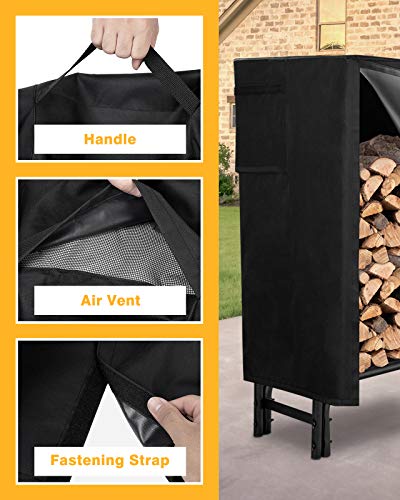 GASPRO 8FT Firewood Rack Outdoor with Cover, Adds Sturdy Middle Upright, Heavy Duty Steel Log Rack Wood Holder, Easy to Assemble