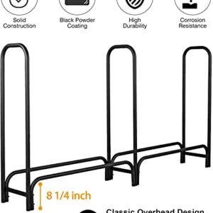 GASPRO 8FT Firewood Rack Outdoor with Cover, Adds Sturdy Middle Upright, Heavy Duty Steel Log Rack Wood Holder, Easy to Assemble