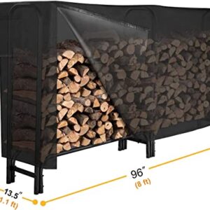 GASPRO 8FT Firewood Rack Outdoor with Cover, Adds Sturdy Middle Upright, Heavy Duty Steel Log Rack Wood Holder, Easy to Assemble