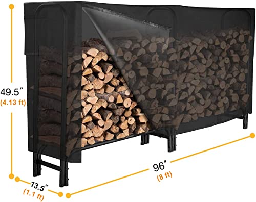 GASPRO 8FT Firewood Rack Outdoor with Cover, Adds Sturdy Middle Upright, Heavy Duty Steel Log Rack Wood Holder, Easy to Assemble