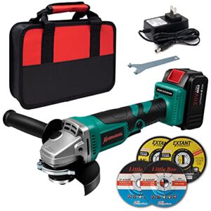 kinswood brushless cordless angle grinder 20v 4-1/2” cut-off 3.0ah lithium-ion battery & fast charger w/cutting wheel & grinding wheel