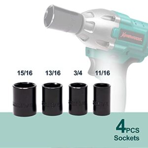 KINSWOOD 20V MAX Cordless Impact Wrench with 1/2" Chuck, Max Torque (320N.m) 4Pcs Drive Impact Sockets,3.0A Li-ion Battery with 1 Hour Fast Charger and Tool Bag