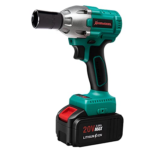 KINSWOOD 20V MAX Cordless Impact Wrench with 1/2" Chuck, Max Torque (320N.m) 4Pcs Drive Impact Sockets,3.0A Li-ion Battery with 1 Hour Fast Charger and Tool Bag