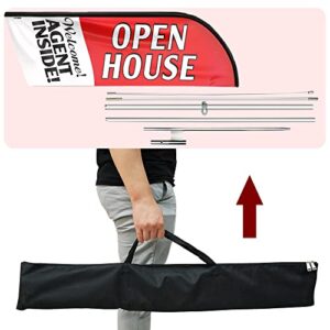 QSUM Open House Signs for Real Estate Agents Large, 11FT Swooper Open House Feather Flag Sign with Flagpole/Stainless Steel Ground Stake/Portable Bag, Open House Banner for Business (Red)