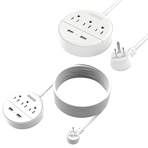 NTONPOWER Flat Plug Power Strip Bundle, 3 Outlets 2 USB Compact Power Strip with 5ft Cord and 15 ft Extra Long Extension Cord, Right Angle Plug for Office, Home, Nightstand, Dorm Essentials