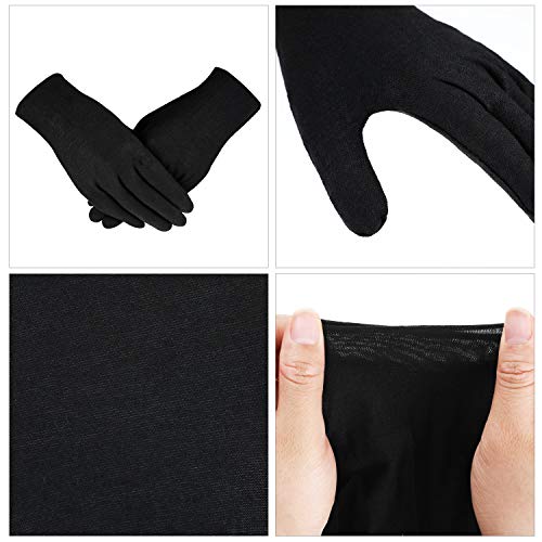 60 Pieces Glove Soft Stretchy Working Glove Costume Reusable Large Mitten for Inspection Photo Jewelry Silver Coin Archive Serving Costume, Cotton Gloves for Women Men Eczema Moisturizing Spa (Black)