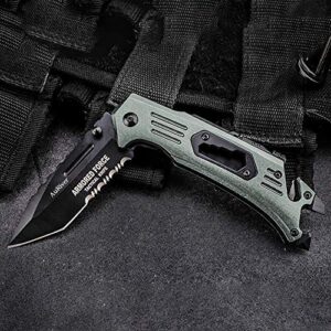 Folding Knife, 6-in-1 Survival Folding Pocket Knife with Glass Breaker, Seatbelt Cutter, Bottle Opener and Steel Serrated Blade ect Multi-Function Emergency Tool