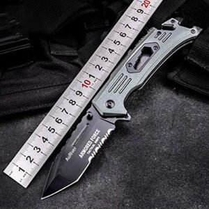 Folding Knife, 6-in-1 Survival Folding Pocket Knife with Glass Breaker, Seatbelt Cutter, Bottle Opener and Steel Serrated Blade ect Multi-Function Emergency Tool