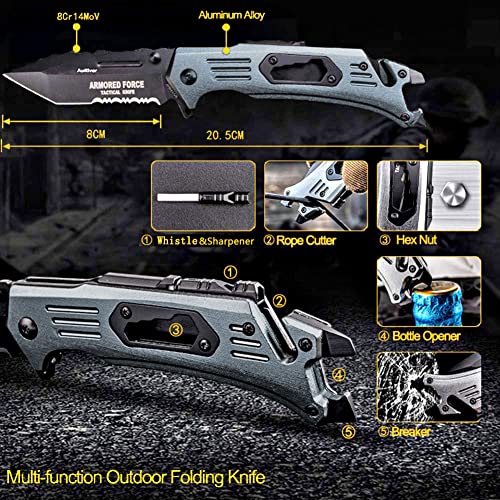 Folding Knife, 6-in-1 Survival Folding Pocket Knife with Glass Breaker, Seatbelt Cutter, Bottle Opener and Steel Serrated Blade ect Multi-Function Emergency Tool