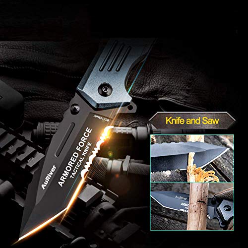 Folding Knife, 6-in-1 Survival Folding Pocket Knife with Glass Breaker, Seatbelt Cutter, Bottle Opener and Steel Serrated Blade ect Multi-Function Emergency Tool