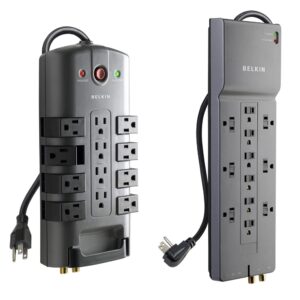 belkin 12-outlet pivot-plug power strip surge protector w/ 8ft cord (4,320 joules) & 12-outlet power strip surge protector w/ 8ft cord (3,940 joules), gray