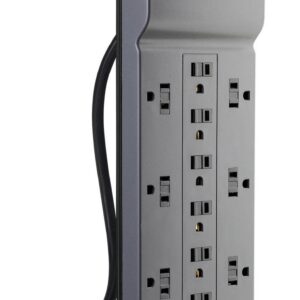 Belkin 12-Outlet Pivot-Plug Power Strip Surge Protector w/ 8ft Cord (4,320 Joules) & 12-Outlet Power Strip Surge Protector w/ 8ft Cord (3,940 Joules), Gray