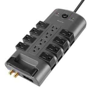 Belkin 12-Outlet Pivot-Plug Power Strip Surge Protector w/ 8ft Cord (4,320 Joules) & 12-Outlet Power Strip Surge Protector w/ 8ft Cord (3,940 Joules), Gray