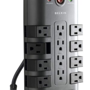 Belkin 12-Outlet Pivot-Plug Power Strip Surge Protector w/ 8ft Cord (4,320 Joules) & 12-Outlet Power Strip Surge Protector w/ 8ft Cord (3,940 Joules), Gray