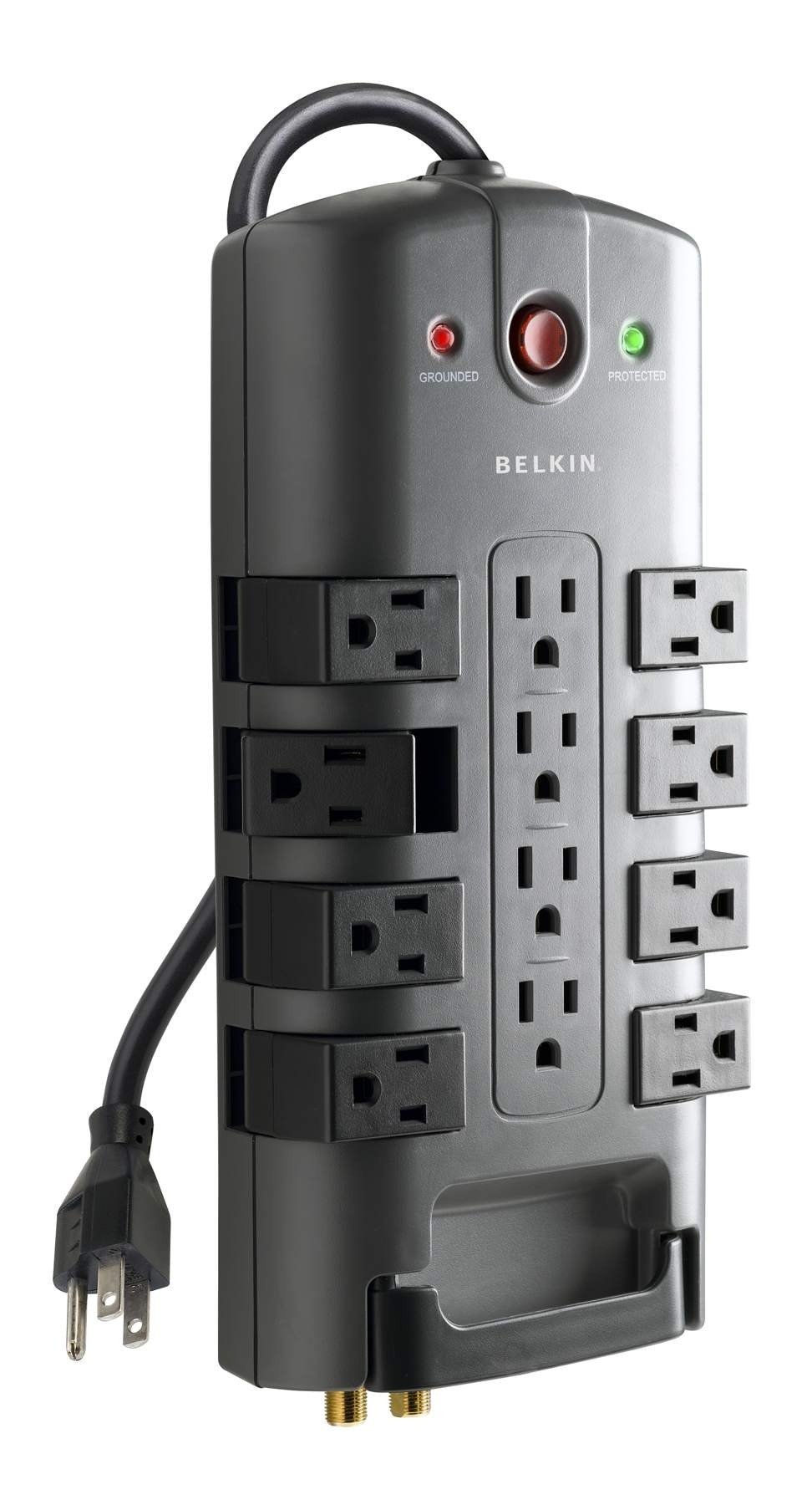 Belkin 12-Outlet Pivot-Plug Power Strip Surge Protector w/ 8ft Cord (4,320 Joules) & 12-Outlet Power Strip Surge Protector w/ 8ft Cord (3,940 Joules), Gray