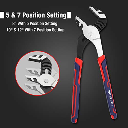 WORKPRO 3 Piece Groove Joint Pliers Set, 12/10/8 Inch Adjustable Water Pump Pliers, Straight Jaw Pliers for Home Repair, Gripping, Nuts, Bolts, Pipe & Fittings