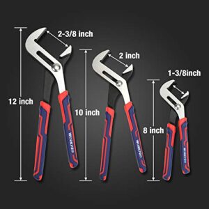 WORKPRO 3 Piece Groove Joint Pliers Set, 12/10/8 Inch Adjustable Water Pump Pliers, Straight Jaw Pliers for Home Repair, Gripping, Nuts, Bolts, Pipe & Fittings