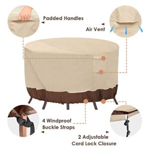 Vailge Round Patio Furniture Covers, 100% Waterproof Outdoor Table Chair Set Covers, Anti-Fading Cover for Outdoor Furniture Set, UV Resistant, 62" DIAx28 H,Beige & Brown