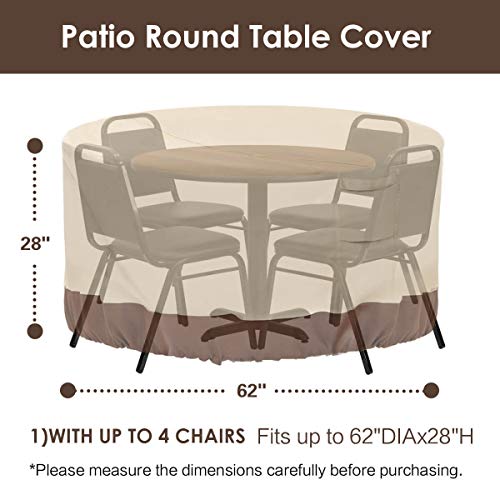 Vailge Round Patio Furniture Covers, 100% Waterproof Outdoor Table Chair Set Covers, Anti-Fading Cover for Outdoor Furniture Set, UV Resistant, 62" DIAx28 H,Beige & Brown