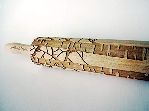 BIRCH embossing rolling pin engraved wooden embossed dough roller for embossed cookies or clay by Algis Crafts