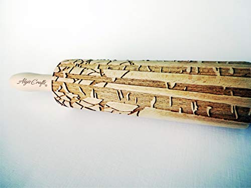 BIRCH embossing rolling pin engraved wooden embossed dough roller for embossed cookies or clay by Algis Crafts