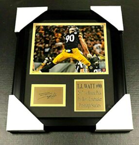 tj watt steelers laser engraved autographed plate framed 8x10 photo