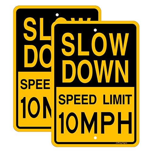 Joffreg Slow Down Speed Limit 10 MPH Sign,17 x12 Inches,Reflective Aluminum (2 Pack)