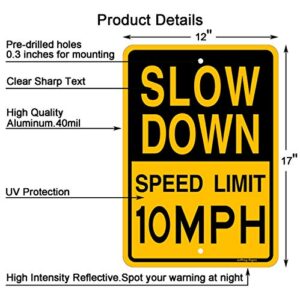 Joffreg Slow Down Speed Limit 10 MPH Sign,17 x12 Inches,Reflective Aluminum (2 Pack)