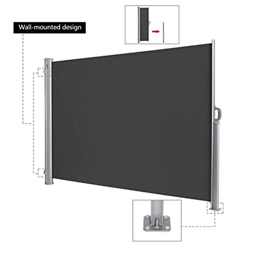 MYOYAY Retractable Folding Side Awning Waterproof Sun Shade Wind Screen Privacy Divider for Garden, Outdoor, Patio and Terrace Dark Grey 63" x 118"