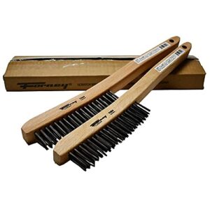 Forney 70504A 2-Pack Carbon Steel Wire Brush's with Curved Wood Handle, 13-3/4-Inch-by-.014-Inch, Assorted