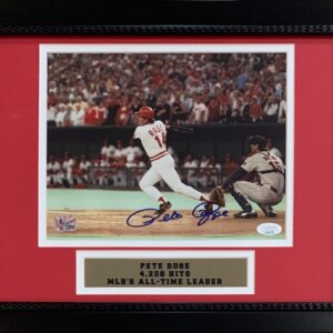 Pete Rose Autographed Signed Framed Baseball 8x10 Photo Hitting 4192 4256 Hit JSA COA