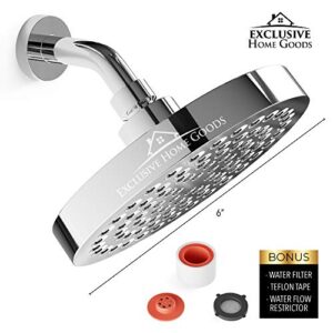 Heatsistence-Luxury Rainfall Shower Head - High-Pressure Showerhead Jets, Rain Shower Head Ant-Clog Silicone Nozzles (2.5 GPM, 6 Inch Diameter, Deluxe Chrome)