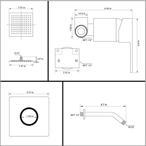 JingGang Shower Faucet Brushed Nickel Rain Shower Head Shower Faucets Sets Complete Bathroom Rainfall Shower System, Single Function Shower Trim Kit with Rough-in Valve