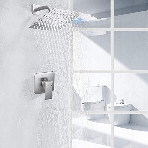 JingGang Shower Faucet Brushed Nickel Rain Shower Head Shower Faucets Sets Complete Bathroom Rainfall Shower System, Single Function Shower Trim Kit with Rough-in Valve