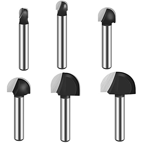 ASNOMY 6pcs Core Box Router Bit 1/4 Inch Shank Round Nose Cove Box Router Bits-1/4" 5/16" 1/2" 5/8" 3/4" 7/8" Cutting Diameter Solid Carbide Core Box Round Nose Router Bits