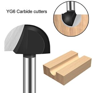 ASNOMY 6pcs Core Box Router Bit 1/4 Inch Shank Round Nose Cove Box Router Bits-1/4" 5/16" 1/2" 5/8" 3/4" 7/8" Cutting Diameter Solid Carbide Core Box Round Nose Router Bits