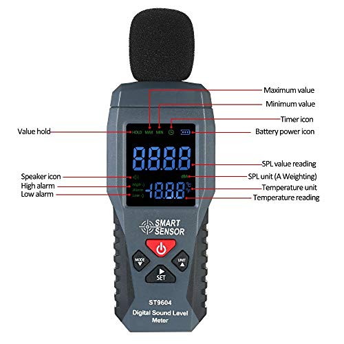 Handheld Sound Level Meter,LCD Decibel Meter,Mini Digital Noise Meter,Decibel Tester,Decibel Alarm,with Red Black Light Alarm and Sound Alarm,Range 30-130dBA