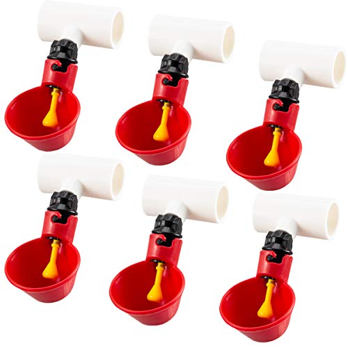 Automatic Poultry Drinking Cups-6 Pack Chicken Waterer Drinking Cups and 6 Pack Chicken Waterer PVC Tee Fittings for Chicken Quail Duck