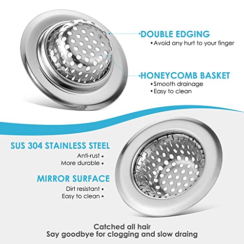 Fengbao 2PCS Mini Bathroom Drain Strainer - Stainless Steel, Small Wide Rim 2.17" Diameter