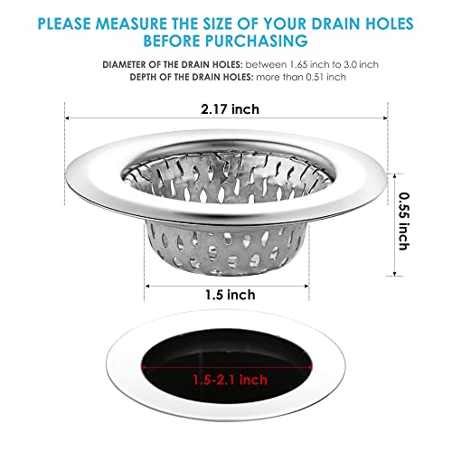 Fengbao 2PCS Mini Bathroom Drain Strainer - Stainless Steel, Small Wide Rim 2.17" Diameter