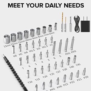 POPULO 4V Electric Screwdriver Kit,6 Torque Settings, Power Screwdriver Cordless Rechargeable with LED Work Light, 32 pieces Screwdriver Bits, 8 Sockets, Flex Hex Shaft, Bit Holders and Storage Box