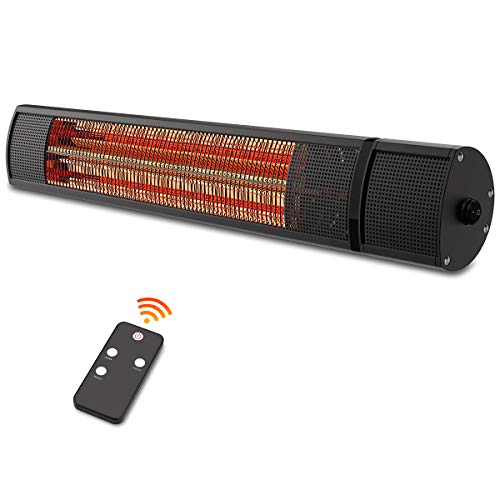 PATIOBOSS Electric Patio Heater - Outdoor Heater Wall Mounted Super Quiet 1500W Fast Heat Gold Tube Infrared Space Heater with Remote Control Safe Overheat Protection Ceiling Hang for Garage IP65