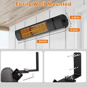 PATIOBOSS Electric Patio Heater - Outdoor Heater Wall Mounted Super Quiet 1500W Fast Heat Gold Tube Infrared Space Heater with Remote Control Safe Overheat Protection Ceiling Hang for Garage IP65