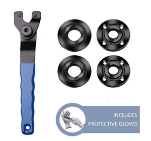 grinder wrench grinder shaft nut 5/8-11 4 pcs compatible with makita milwaukee dewalt metabo grinder parts bosch ryobi black decker 4.5" 5" protective gloves included