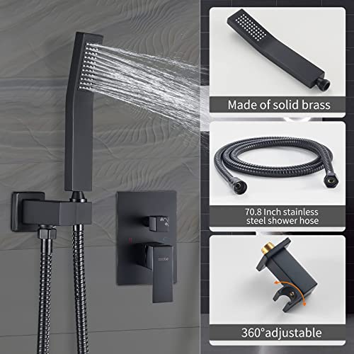 Cobbe Shower System, Shower Faucets Sets Complete, 12 Inches Matte Black Shower Fixtures with Handheld, Black Shower Faucet Set for Bathroom Rough-in Valve Body and Trim Included