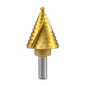 luckyway 1-piece 10 sizes titanium step drill bit, 1/4" to 1-3/8" size hss unibit for metal, wood, plastic, multiple hole drilling