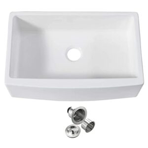 VAPSINT 33 Inch White Farmhouse Sink,Ceramic Apron Front Fireclay Sink Handcrafted Single Bowl Farmhouse Kitchen sink Undermount Porcelain Farm Sink