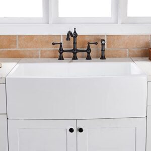 VAPSINT 33 Inch White Farmhouse Sink,Ceramic Apron Front Fireclay Sink Handcrafted Single Bowl Farmhouse Kitchen sink Undermount Porcelain Farm Sink